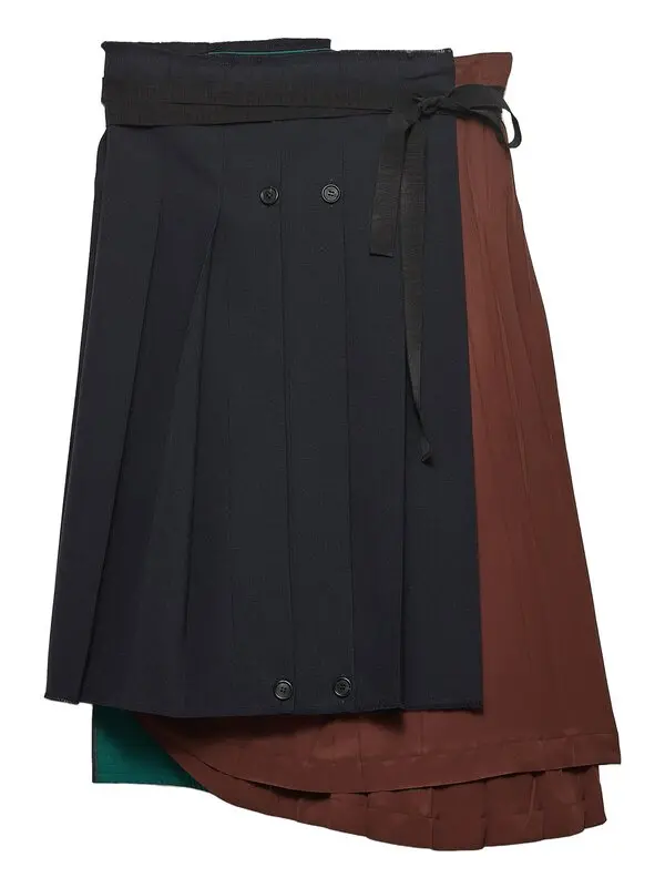 Prada Fabric Patchwork Wrap Skirt - Navy