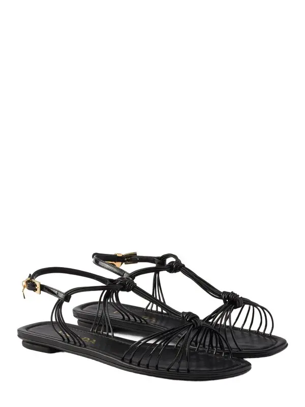Prada Strappy Patent Leather Sandals - Black