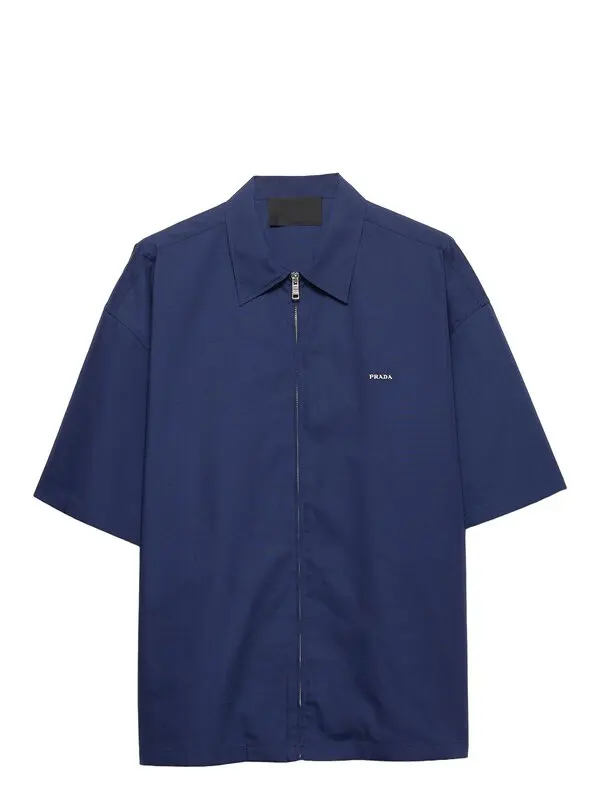 Prada Short-sleeved Technical Cotton Shirt - Bluette