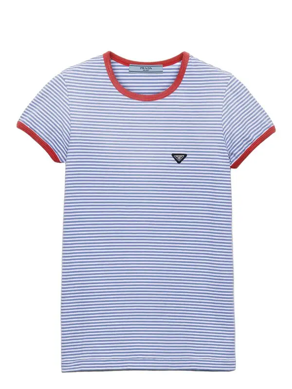 Prada Striped Jersey T-shirt - Periwinkle/red