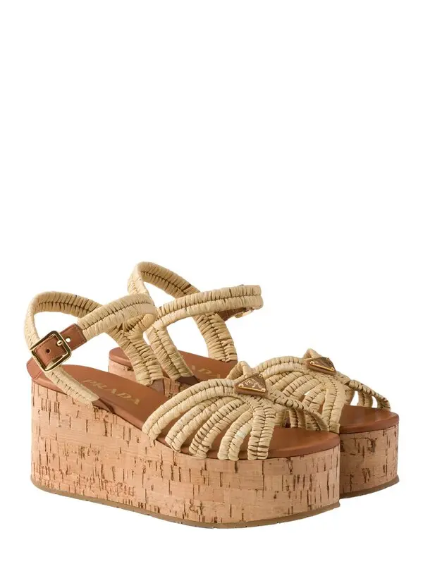 Prada Crochet Platform Sandals - Beige