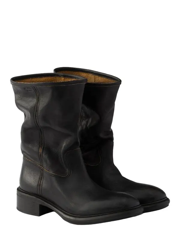 Prada Vintage-effect Leather Mid-calf Boots - Black