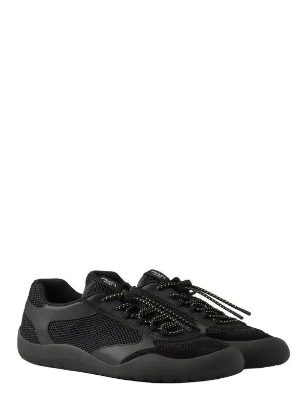 Prada Speedrock Leather And Mesh Sneakers - Black