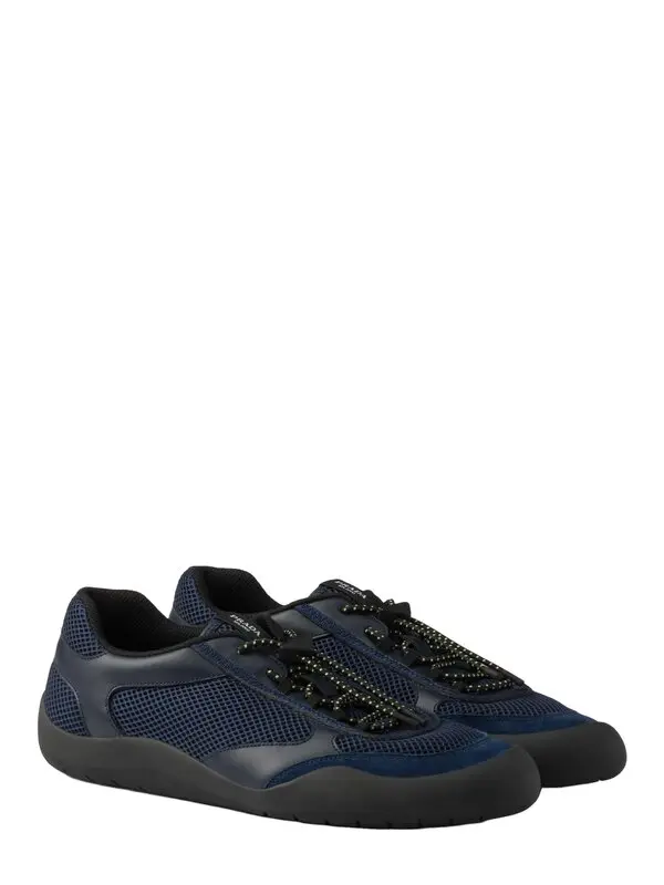 Prada Speedrock Leather And Mesh Sneakers - Navy