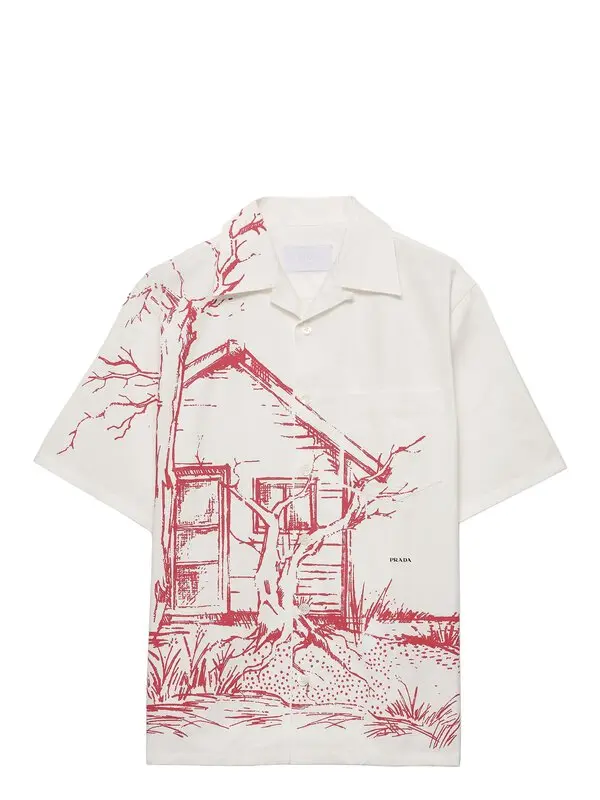Prada Printed Cotton Bowling Shirt - Red