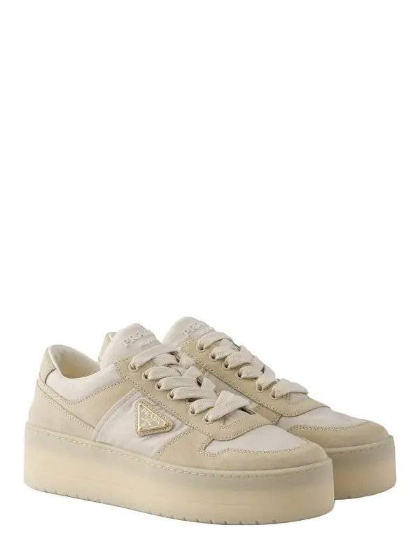 Prada Downtown Re-nylon And Suede Sneakers - Ivory