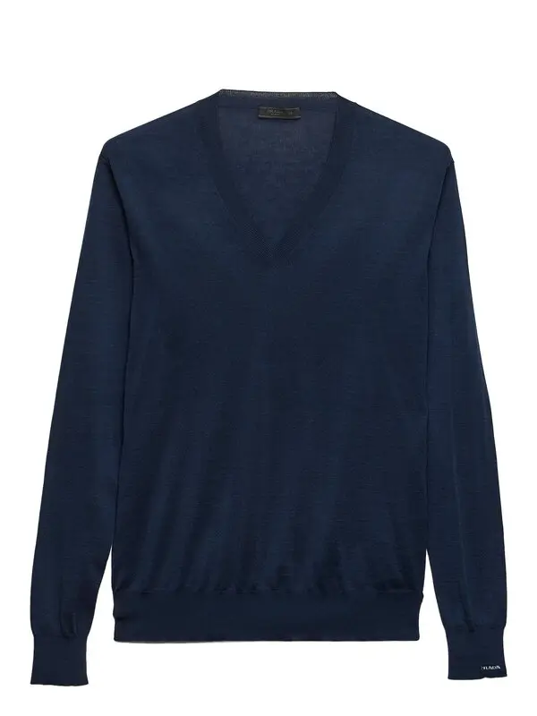 Prada Cotton V-neck Sweater - Navy