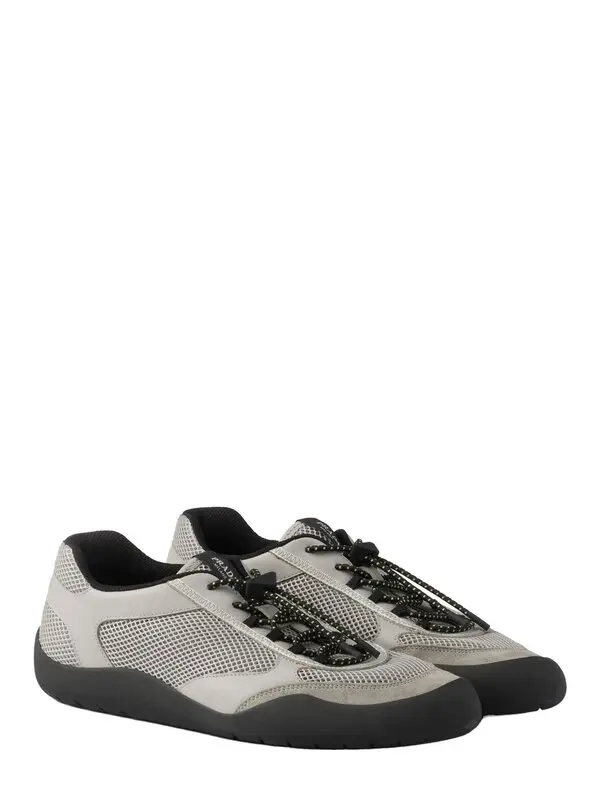 Prada Speedrock Leather And Mesh Sneakers - Grey