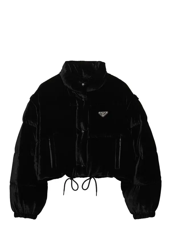Prada Convertible Cropped Velvet Down Jacket - Black