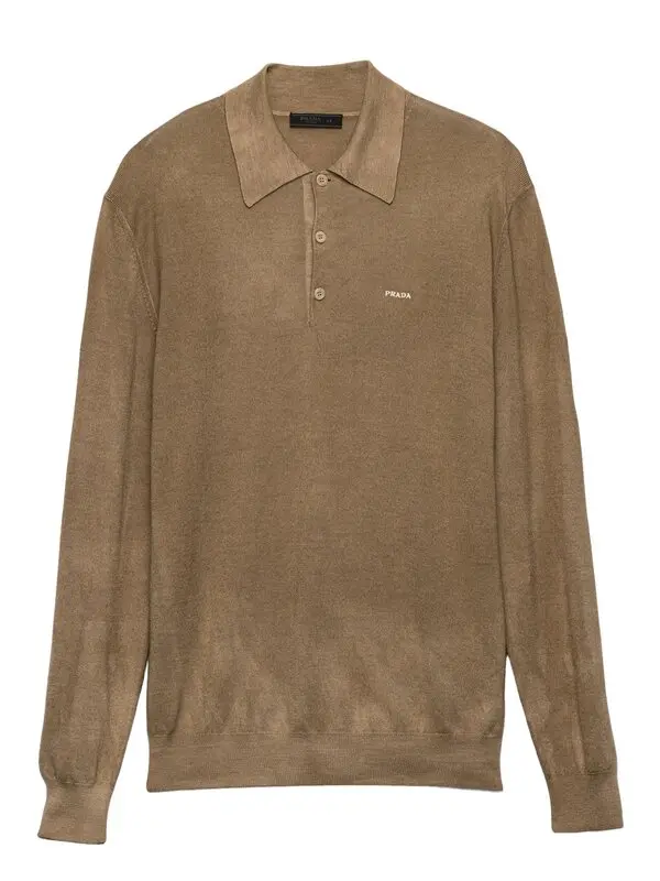 Prada Wool And Silk Polo Sweater - Mud
