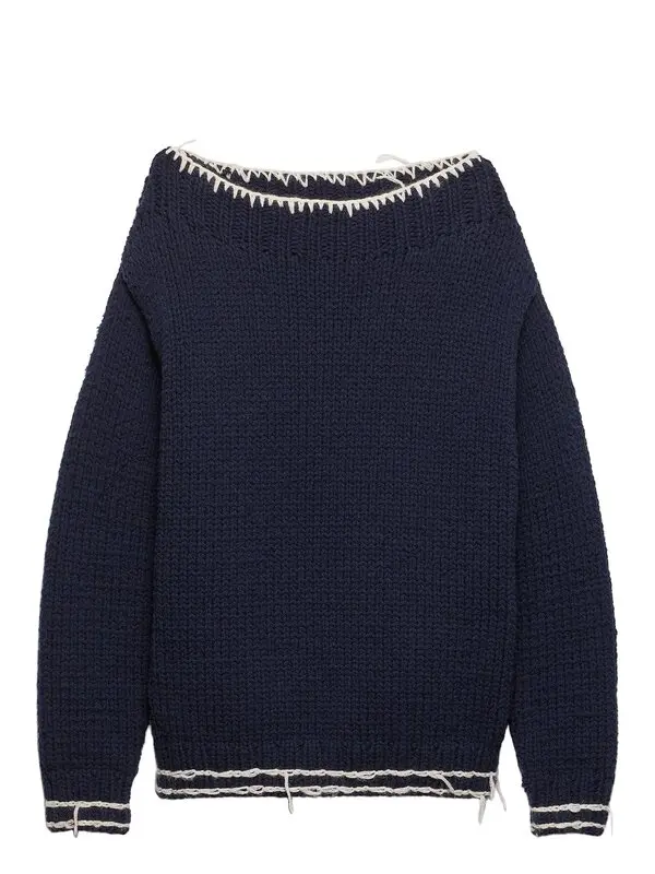 Prada Wool Boat-neck Sweater - Navy