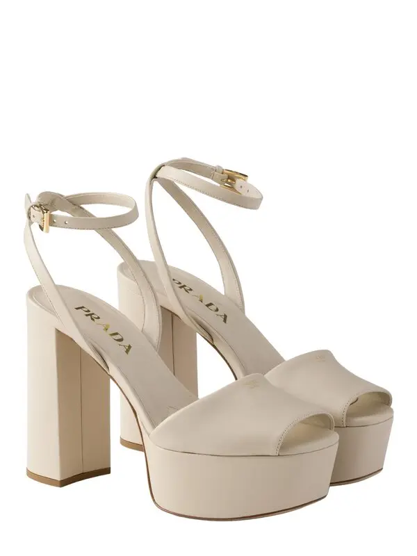Prada Nappa Leather Platform Sandals - Ivory