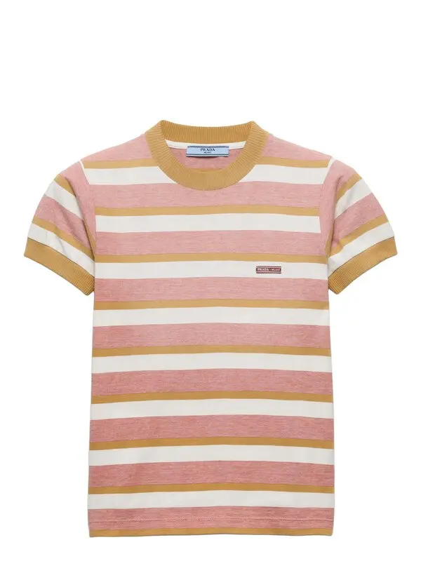 Prada Striped Jersey T-shirt - Rust/mustard