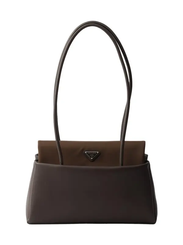 Prada Passage Medium Leather Bag With Re-nylon Flap - Coffee