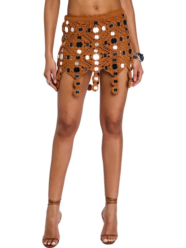 Retrofete Clarie Crochet Mini Skirt - Metallic Rust
