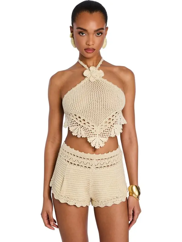 Retrofete Isaure Crochet Top - Metallic Ivory