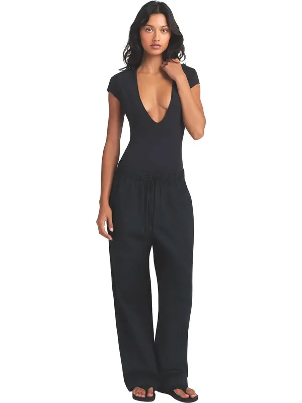 SKIMS Cotton Jersey Deep Plunge Bodysuit - Soot