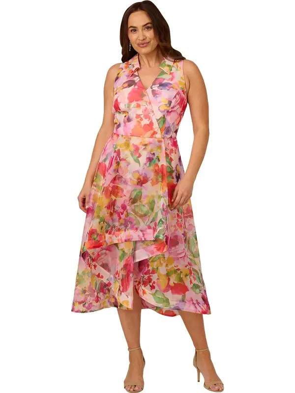 Adrianna Papell Floral Organza High-low Dress - Pink Multi