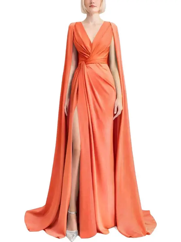 GEMY MAALOUF Draped Cape-sleeve Gown - Orange