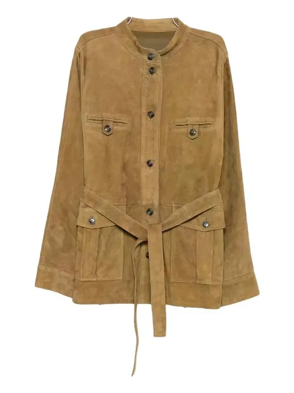 YVES SALOMON Belted Suede Jacket - Brown