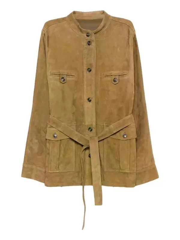 YVES SALOMON Belted Suede Jacket - Brown