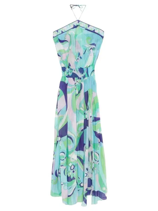 Emilio Pucci Printed Smocked Dress - Blue