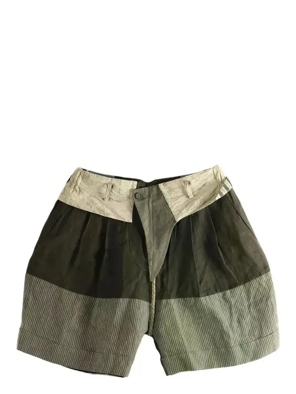 ZIGGY CHEN Panelled Linen Shorts - Green