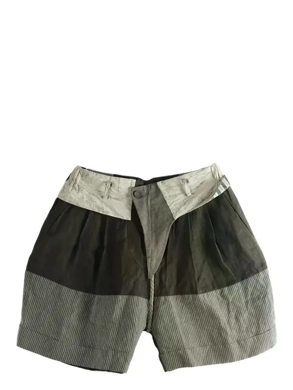 ZIGGY CHEN Panelled Linen Shorts - Green