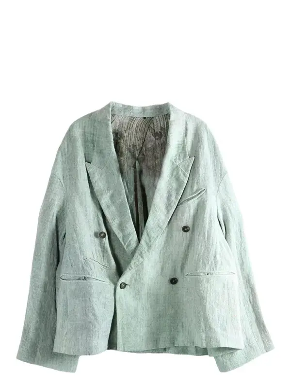 ZIGGY CHEN Double-breasted Linen Blazer - Green