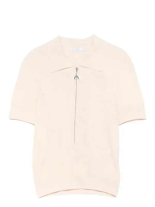 Patrizia Pepe Ribbed Zip-up Polo Shirt - Neutrals