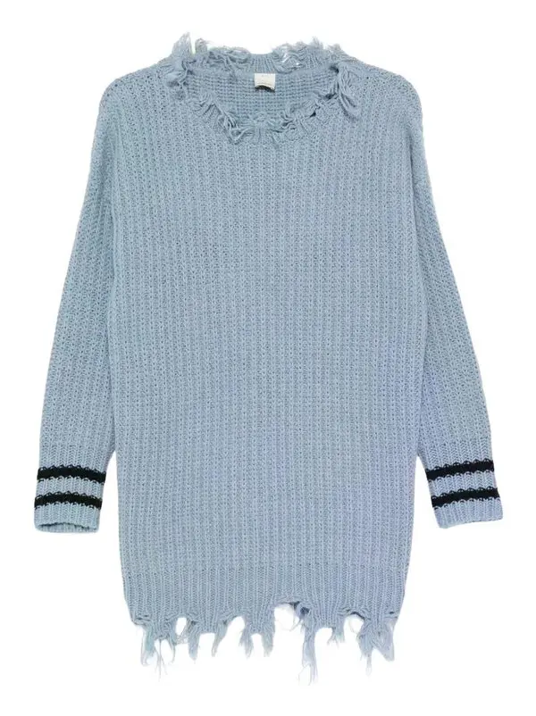 Pinko Striped Sleeve Frayed Trim Sweatshirt - Blue