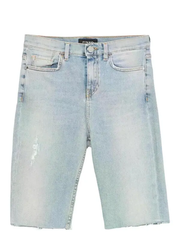 Pinko Distressed Raw-cut Denim Shorts - Blue
