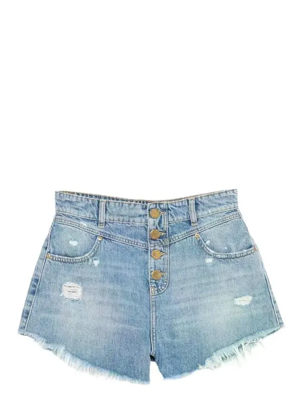 Pinko Distressed Frayed Hem Denim Shorts - Blue
