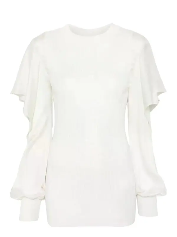 Sacai Ruffled Satin-sleeve Top - Neutrals