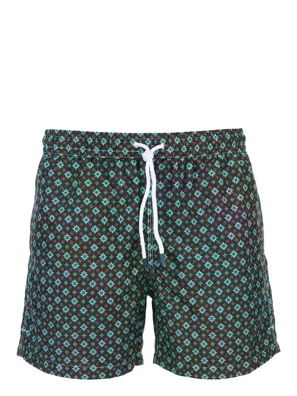 Fedeli Geometric-print Swim Shorts - Brown