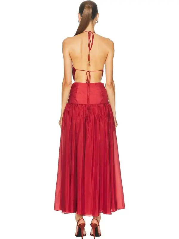 Zimmermann Indra Plunge Halter Maxi Dress - Raspberry