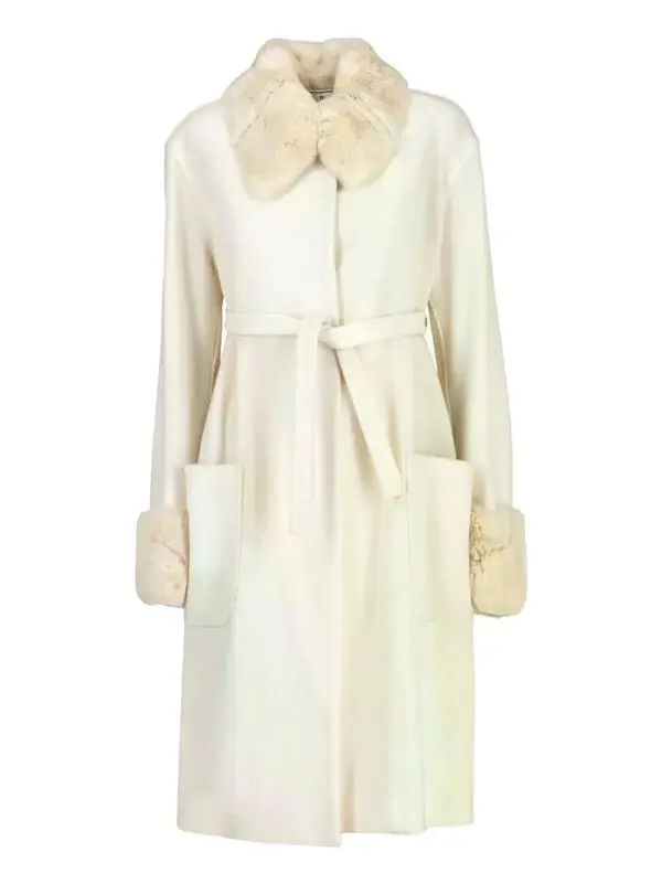 Fendi Fur-trim Belted Coat - White