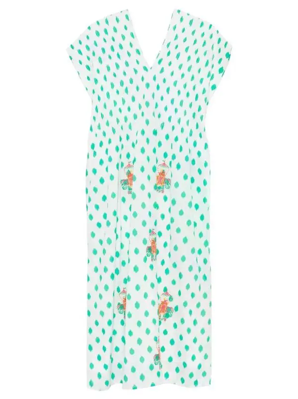 Nimo With Love Embroidered Polka-dot Midi Dress - White