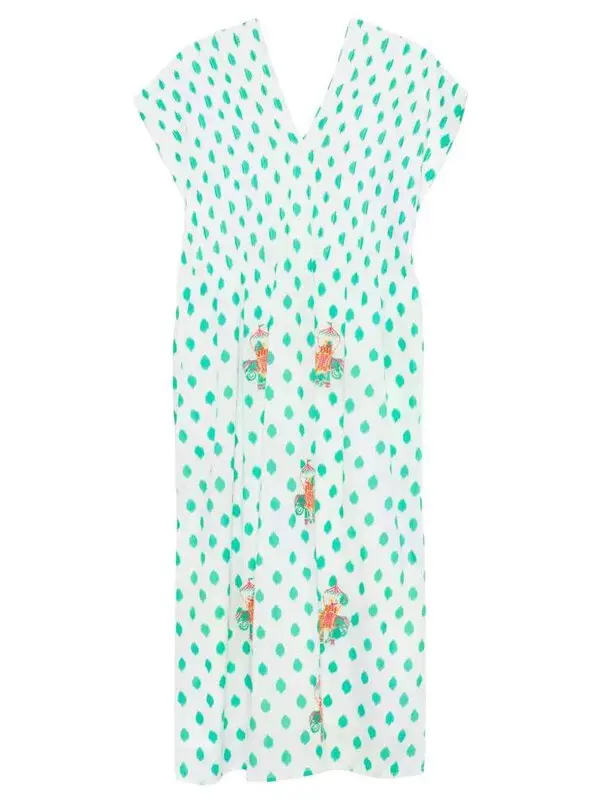 Nimo With Love Embroidered Polka-dot Midi Dress - White