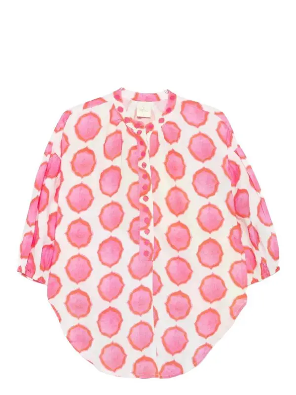 Nimo With Love Geometric-print Band-collar Blouse - Pink