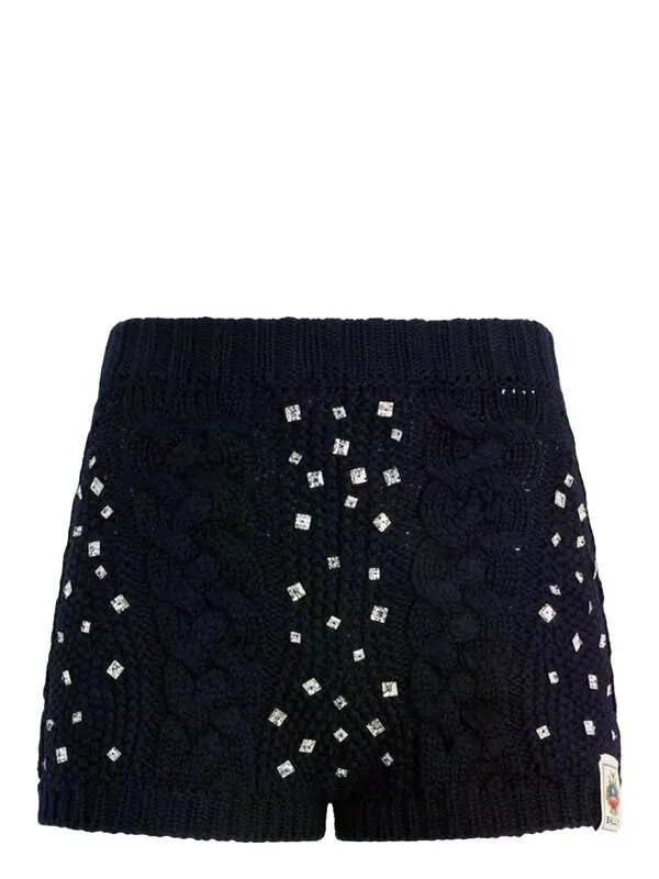 Bally Christmas Rhinestone-embellished Cable-knit Wool Shorts - Blue
