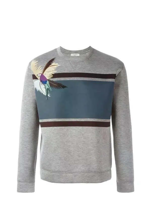 Valentino Garavani Parrot-print Striped Sweatshirt - Grey