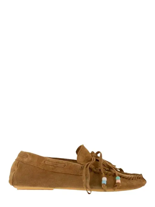 ANNIEL Fringed Suede Loafers - Brown