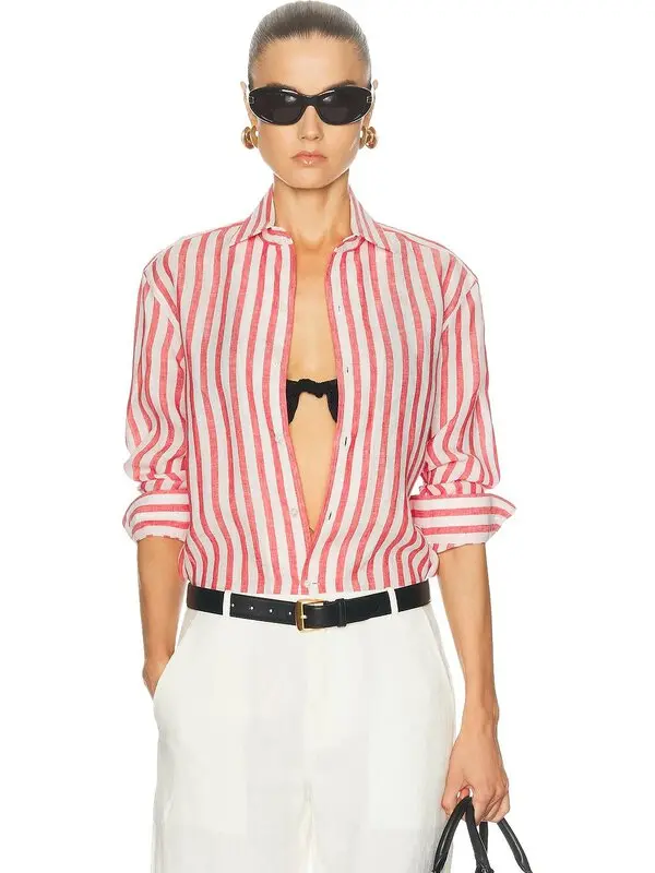 Ralph Lauren Capri Linen Shirt - Bright Red & White