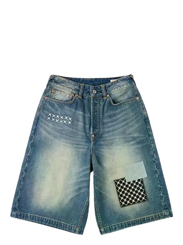 EVISU Sashiko-patch Denim Shorts - Blue