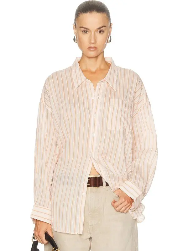 R13 Drop Neck Shirt - Light Pink Stripe
