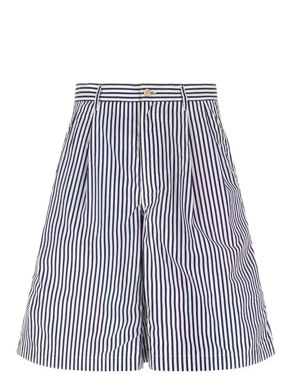 Comme Des Garçons Striped Pleated Shorts - Blue