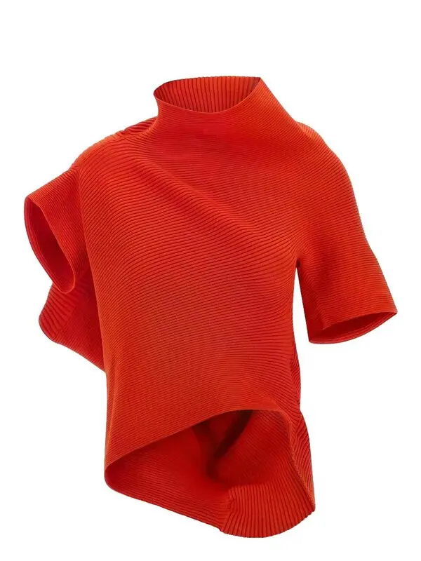 Issey Miyake Life Form Asymmetric Ribbed Top - Orange
