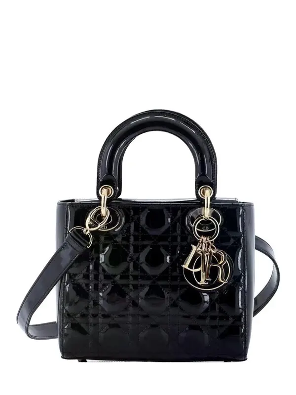 Dior Lady Cannage Quilt Patent Small Satchel - Black