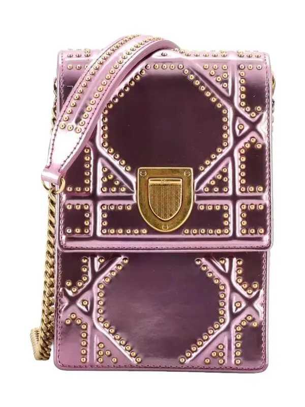Dior Diorama Vertical On Chain Studded Patent Clutch Bag - Pink